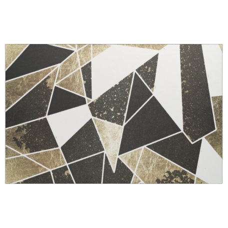 Modern Gold Black White Geometric Shapes Pattern Fabric | Zazzle.com