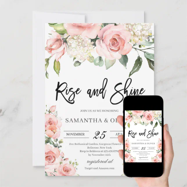 Modern rustic blush pink peach floral wedding invitation | Zazzle