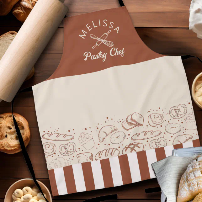 Modern Rustic Brown Beige Pastry Chef Bakery Apron | Zazzle