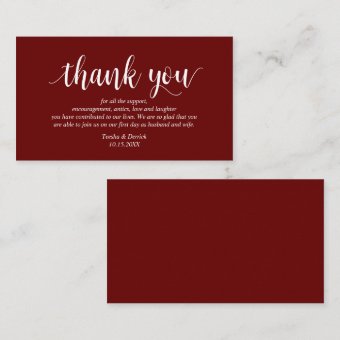 Modern Rustic Burgundy Script, Wedding Thank you Enclosure Card | Zazzle