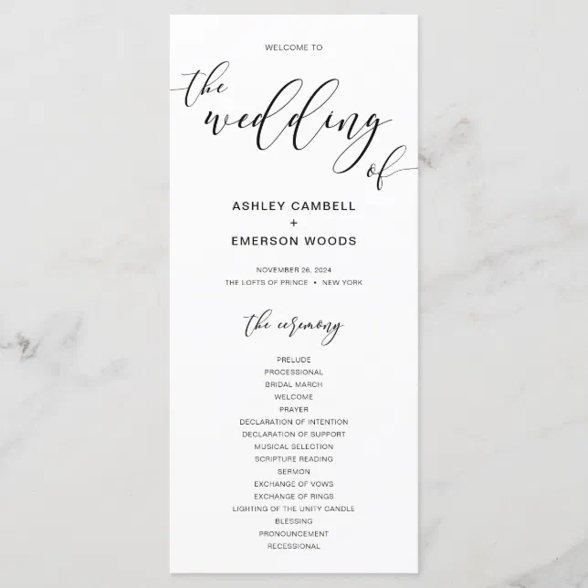 Modern Rustic Calligraphy Wedding Ceremony Program | Zazzle