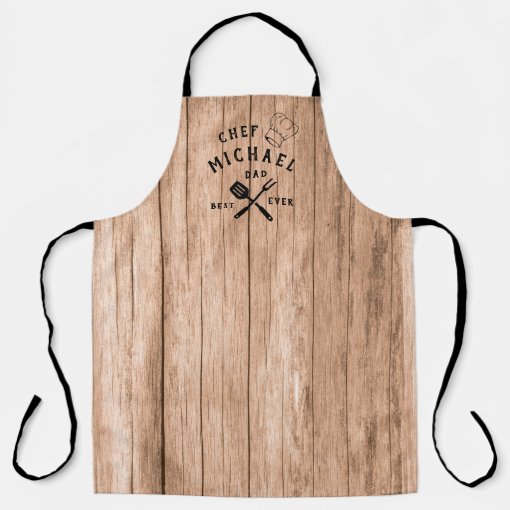 Modern Rustic Chef BEST DAD EVER Custom Wood Adult Apron | Zazzle