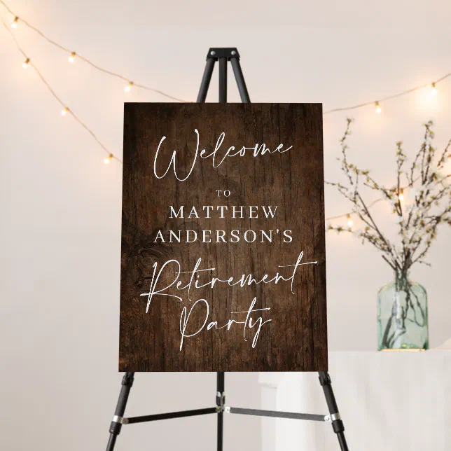 Modern Rustic Dark Wood Retirement Party Sign | Zazzle