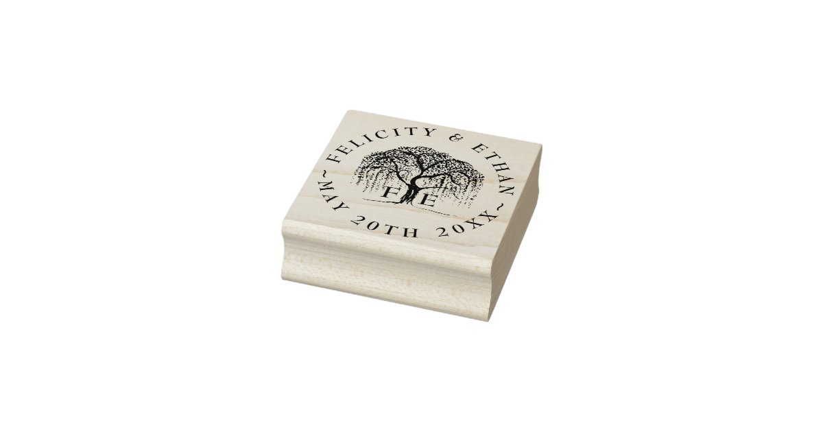Modern Rustic Elegant Willow Tree Monogram Crest Rubber Stamp | Zazzle