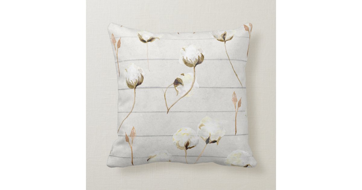 Modern Rustic Farmhouse Cotton Boll Shiplap Wood Throw Pillow | Zazzle.com