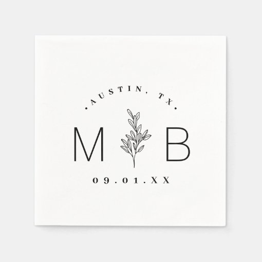 Modern Rustic Floral Stem Wedding Monogram Napkins | Zazzle