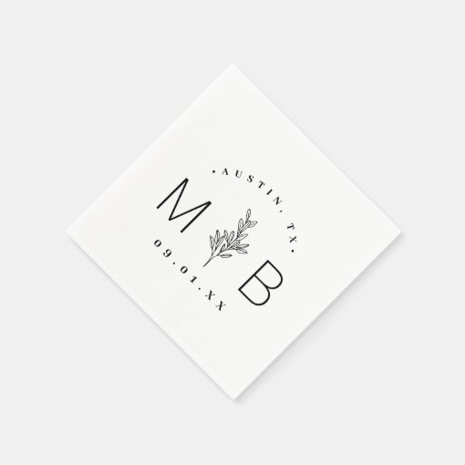 Modern Rustic Floral Stem Wedding Monogram Napkins | Zazzle