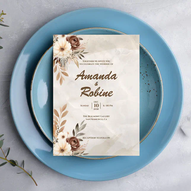 Modern Rustic Floral Wedding Invitation | Zazzle