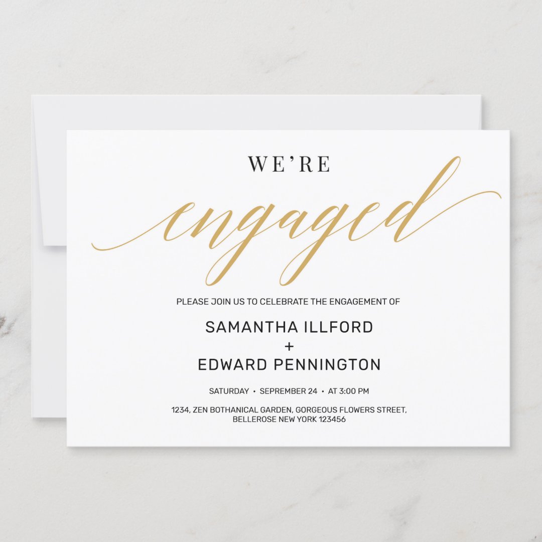 Modern rustic gold typography font engagement invitation | Zazzle