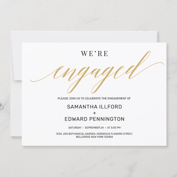 Modern rustic gold typography font engagement invitation | Zazzle