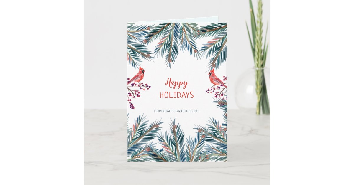 Modern rustic Happy Holidays corporate LOGO Card | Zazzle