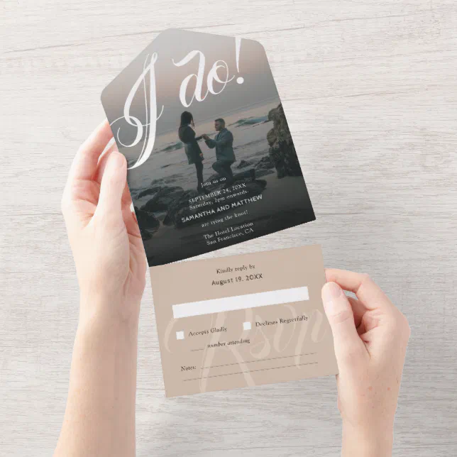 Modern Rustic I Do Engagement Photo Wedding All In One Invitation | Zazzle