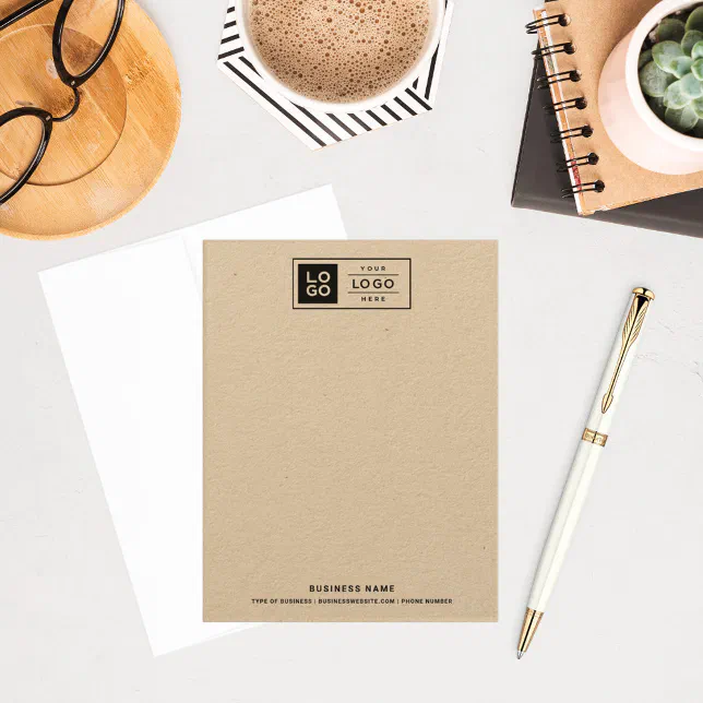 Modern Rustic Kraft Black Custom Business Logo Note Card | Zazzle