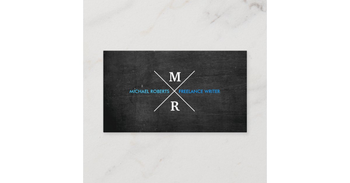 MODERN RUSTIC MONOGRAM Blue Text & Black Wood Business Card | Zazzle