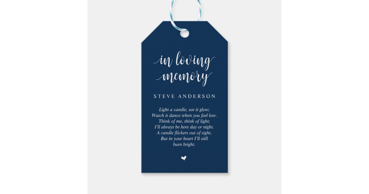Modern Rustic Navy Blue, Funeral Memorial Service Gift Tags | Zazzle