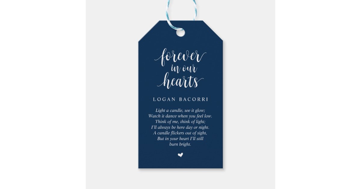Modern Rustic Navy Blue, Funeral Memorial Service Gift Tags | Zazzle