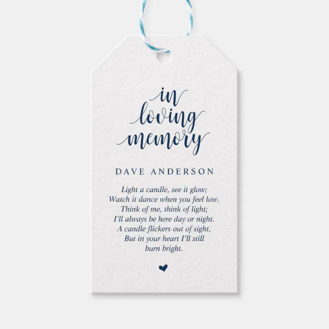 Modern Rustic Navy Blue, Funeral Memorial Service Gift Tags | Zazzle