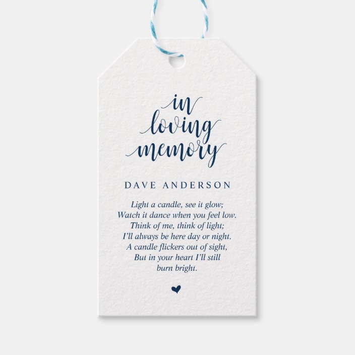 Modern Rustic Navy Blue, Funeral Memorial Service Gift Tags | Zazzle.com