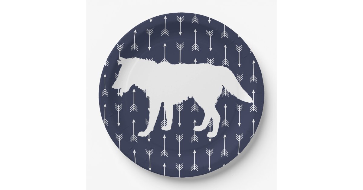 Modern Rustic Navy & White Wolf Arrows Paper Plates | Zazzle