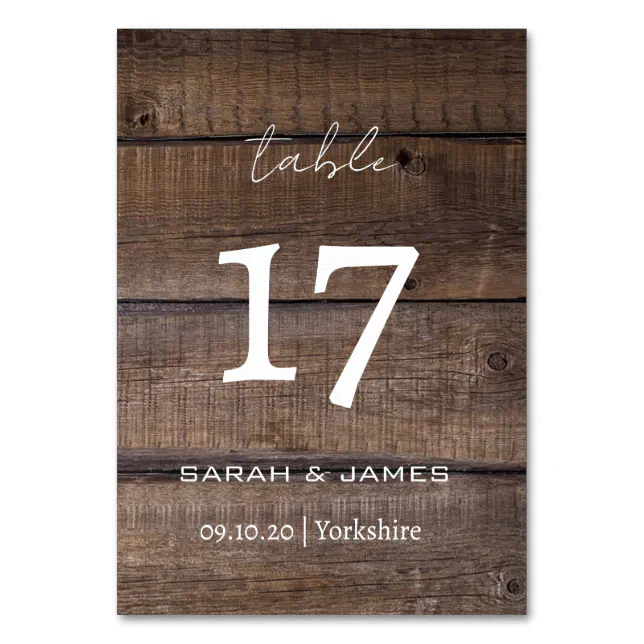 Modern Rustic Oak Script Wedding Custom Table Number | Zazzle