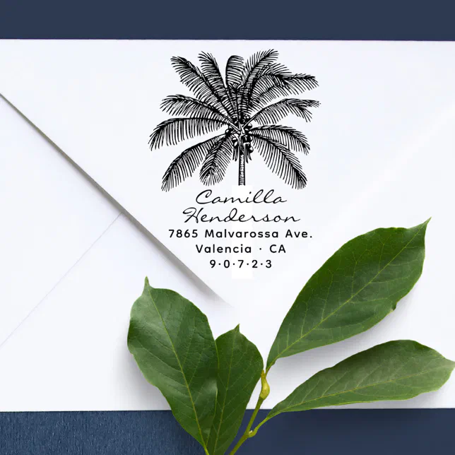 Modern Rustic Palm Tree Custom Return Address Self-inking Stamp | Zazzle