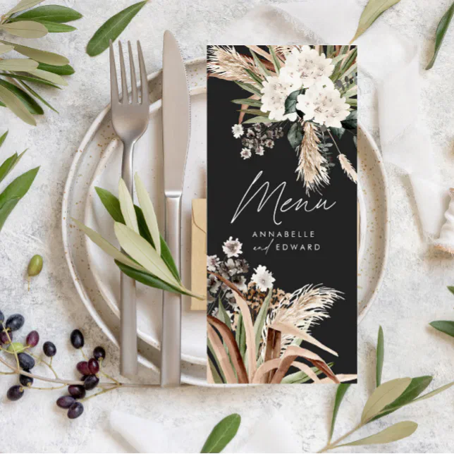 Modern rustic pampas eucalyptus botanical elegant menu | Zazzle
