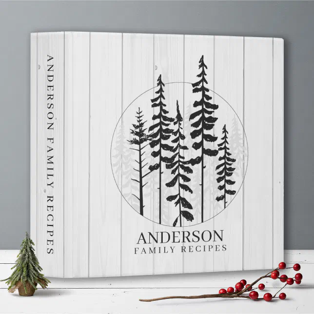 Modern Rustic Pine Tree Farmhouse Family Recipe 3 Ring Binder | Zazzle