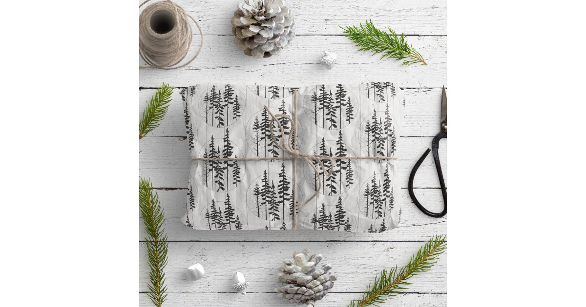 Modern Rustic Pine Tree Farmhouse Wrapping Paper | Zazzle