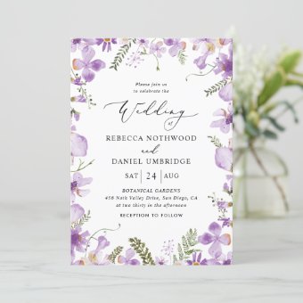 Modern Rustic Purple Flowers Wedding Invitation | Zazzle