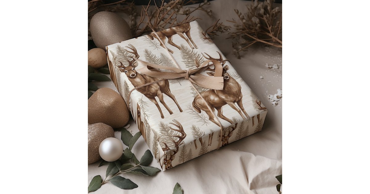Modern Rustic Reindeer Christmas Wrapping Paper | Zazzle