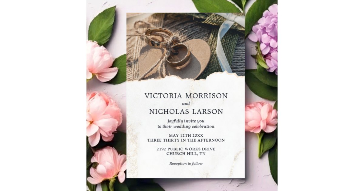 Modern Rustic Rings Photo Wedding Invitation | Zazzle