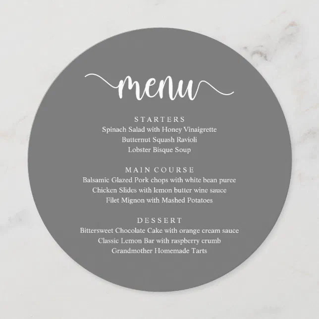 Modern Rustic Script, Wedding Dinner Menu | Zazzle
