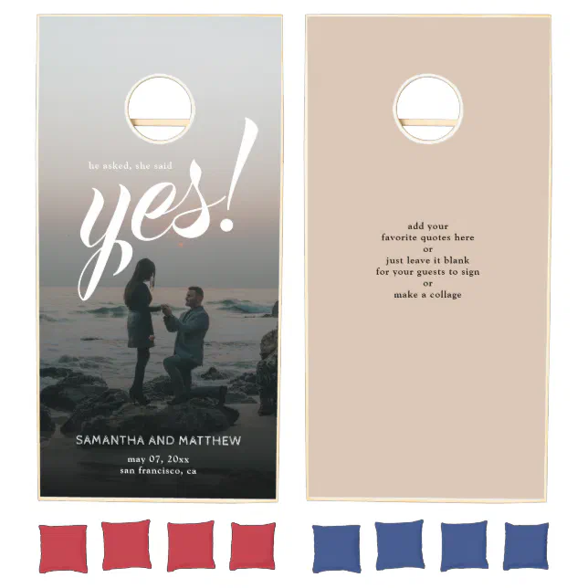 Modern Rustic She Said Yes Photo Engagement Party Cornhole Set | Zazzle