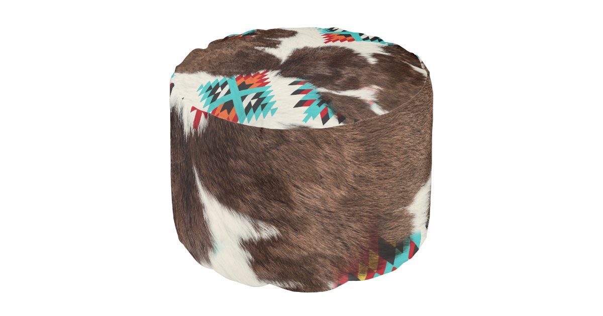 Modern Rustic South Western Cowhide Aztec Pattern Pouf | Zazzle