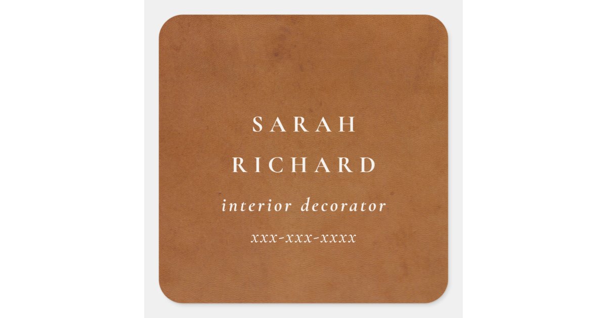 Modern Rustic Tan Leather Texture Custom Business Square Sticker | Zazzle