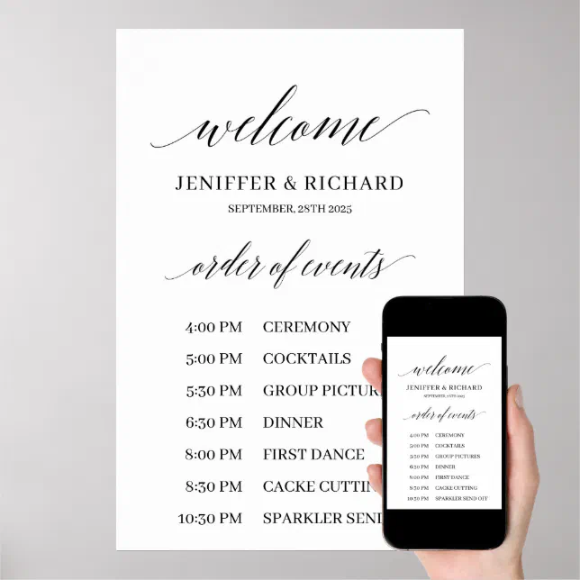 Modern rustic wedding order of service program poster | Zazzle