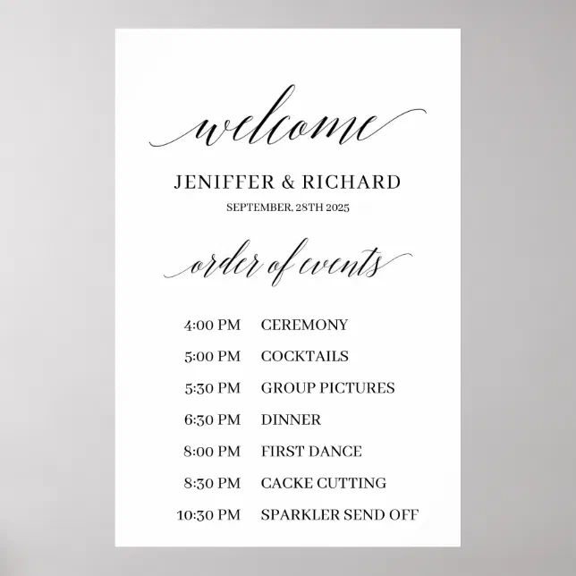 Modern rustic wedding order of service program poster | Zazzle