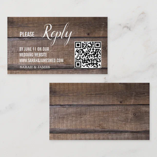 Modern Rustic Wedding QR code RSVP Card | Zazzle