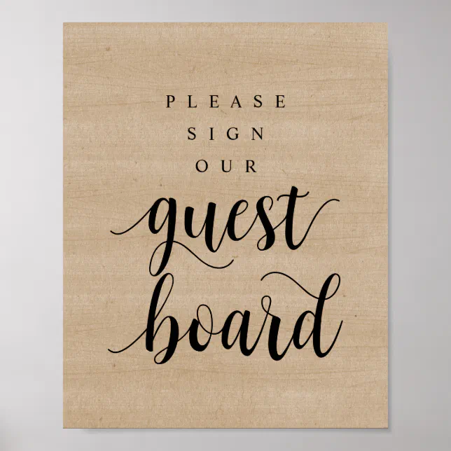 Modern Rustic Wedding Sign Our Guest Board Poster | Zazzle