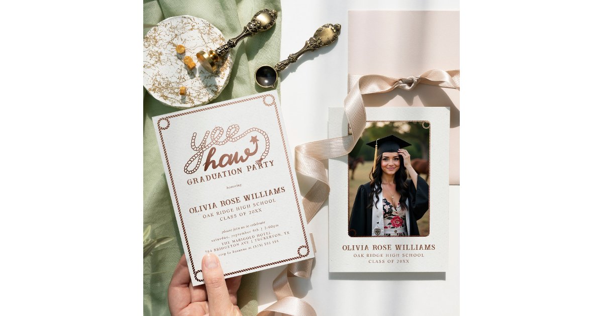 Modern Rustic Western Photo Graduation Party Invitation | Zazzle