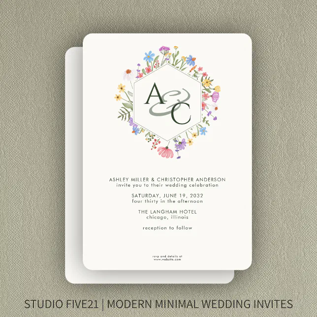 Modern Rustic Wildflower Monogram Wedding Invitation | Zazzle