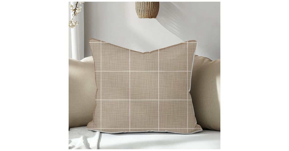 Modern Rustic Windowpane Plaid Linen Brown Throw Pillow | Zazzle