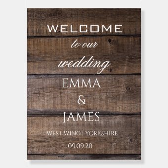 Modern Rustic Wood Barn Wedding Welcome Backdrop Foam Board | Zazzle