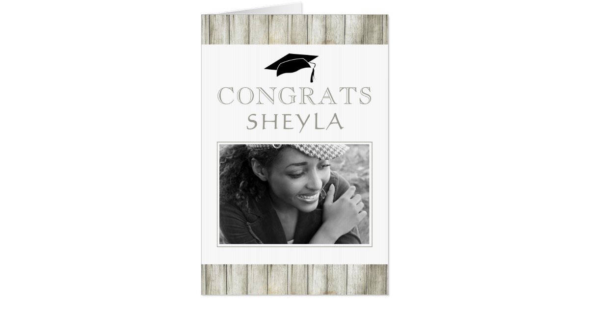 Modern Rustic Wood Congrats Graduation Photo Card | Zazzle