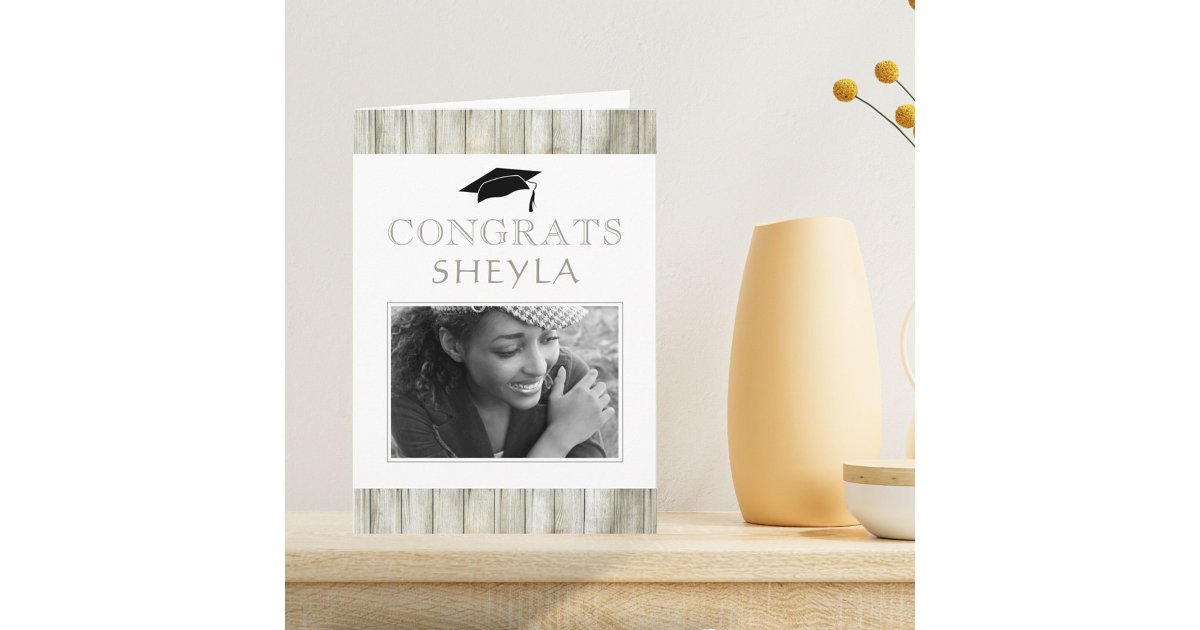 Modern Rustic Wood Congrats Graduation Photo Card | Zazzle