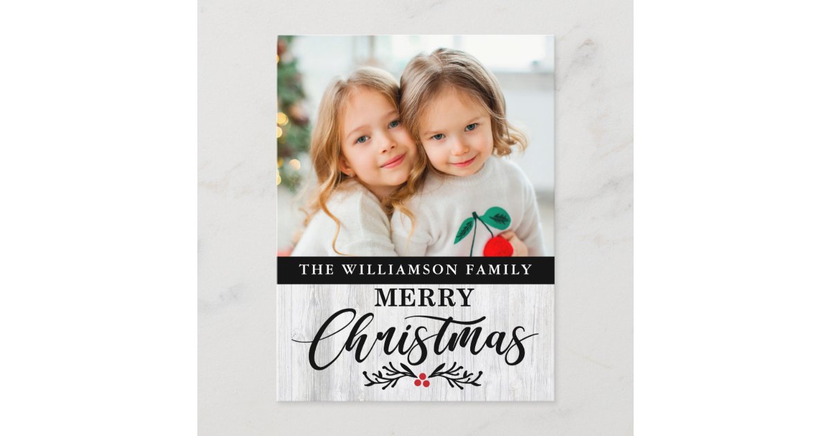 Modern Rustic Wood Family Photo Christmas Card | Zazzle