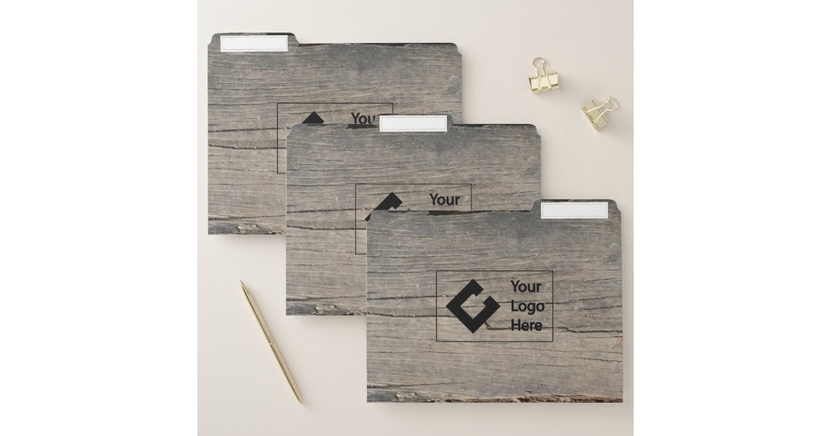 Modern Rustic Wood with Custom Logo File Folder | Zazzle