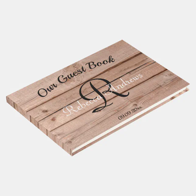 Modern Rustic Wooden Monogram Guest Book | Zazzle