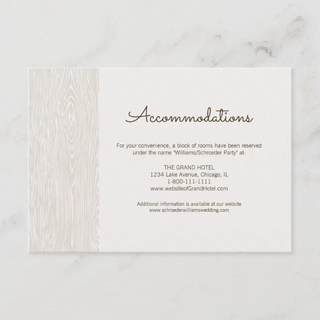 Modern Rustic Woodgrain Wedding Accommodation Card | Zazzle