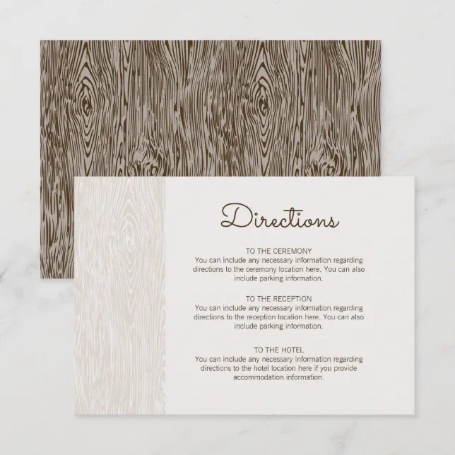 Modern Rustic Woodgrain Wedding Directions Card | Zazzle